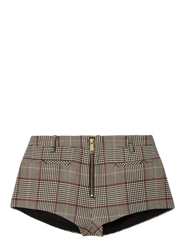 SELF-PORTRAIT Houndstooth Woven Micro Shorts - Brown