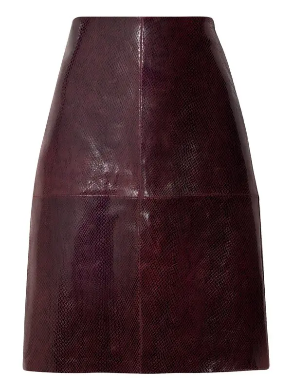RÓHE Paneled Snake-effect Patent-leather Midi Skirt - Burgundy