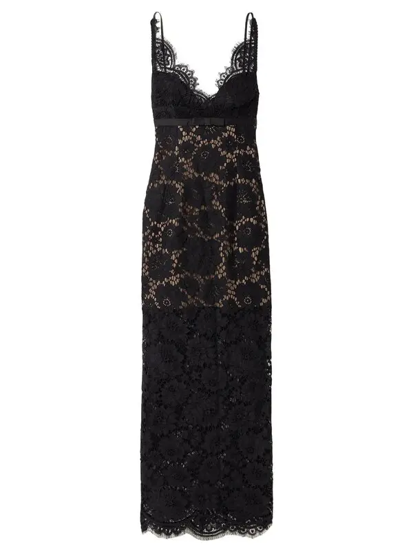 SELF-PORTRAIT Satin-trimmed Lace Maxi Dress - Black