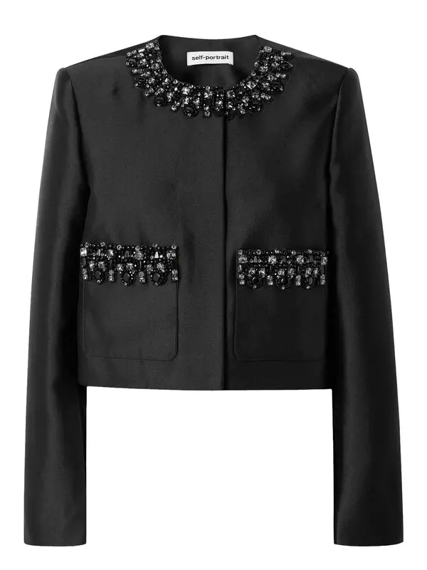 SELF-PORTRAIT Crystal-embellished Taffeta Jacket - Black
