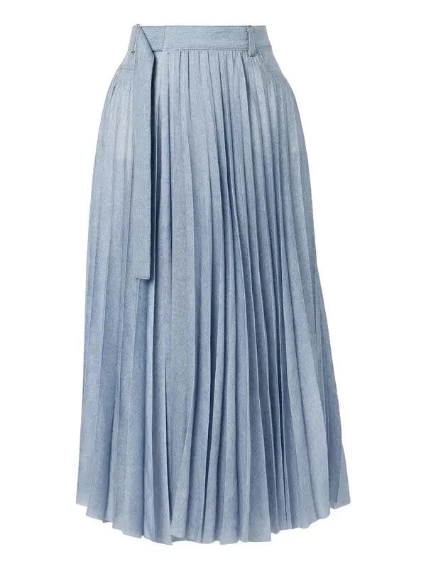 Sacai Wrap-effect Denim-paneled Pleated Midi Skirt - Blue