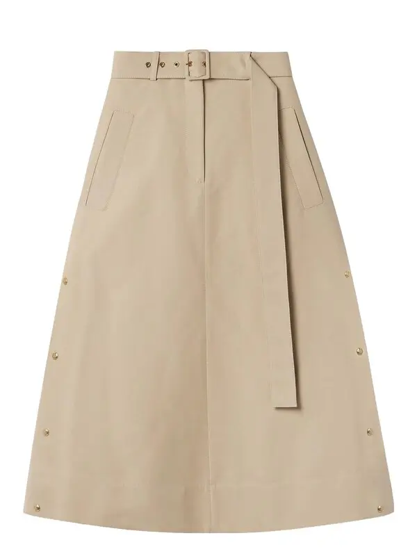 Moncler Belted Cotton-gabardine Midi Skirt - Brown