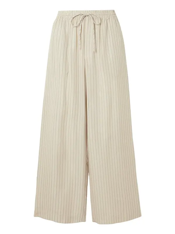 RÓHE Striped Wide-leg Silk Pants - Cream