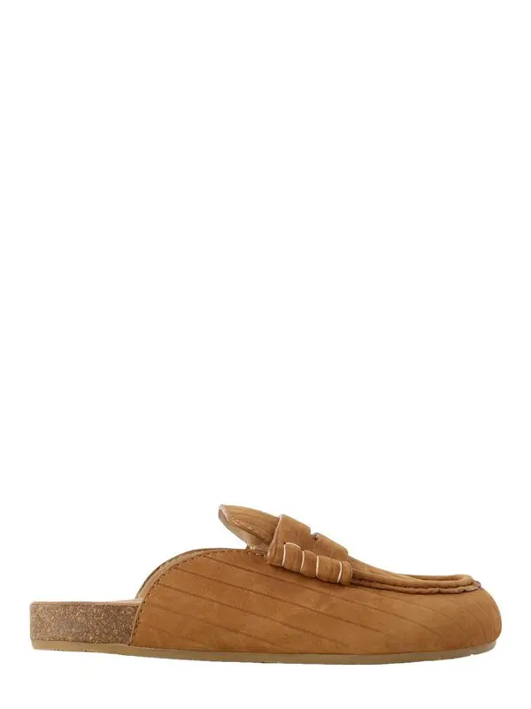 JW Anderson Stitch Ribbed Nubuck Mules - Brown