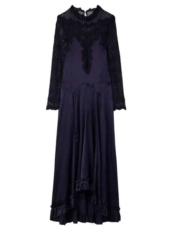 Isabel Marant Dolores Silk-blend Satin And Corded Lace Maxi Dress - Black