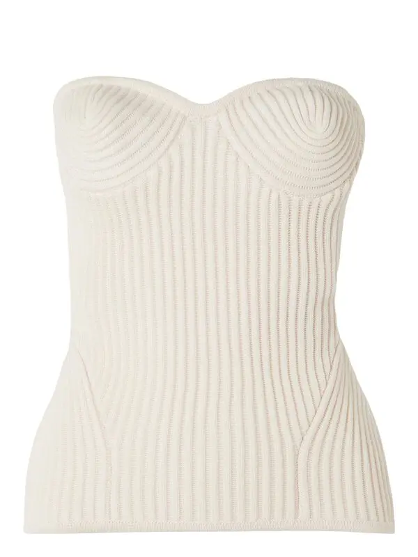 Jean Paul Gaultier Paneled Ribbed Wool-blend Bustier Top - White