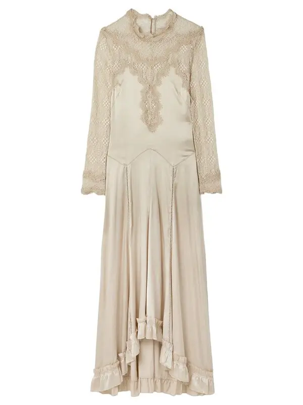 Isabel Marant Dolores Silk-blend Satin And Corded Lace Maxi Dress - Cream