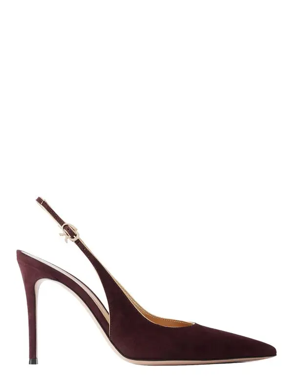 GIANVITO ROSSI 95 Metallic Leather-trimmed Suede Slingback Pumps - Burgundy
