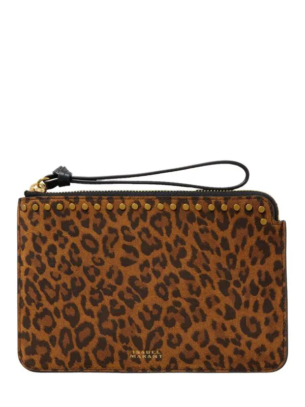 Isabel Marant Leopard-print Leather Pouch With Studs - Animal Print