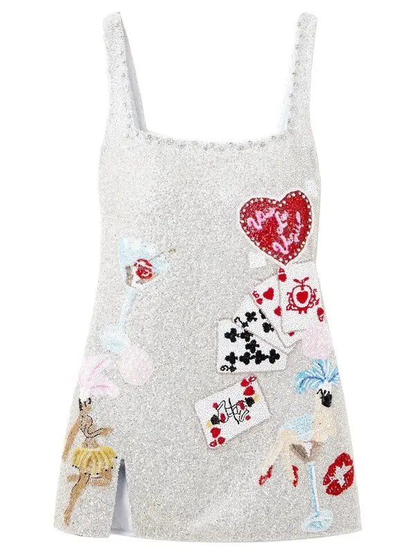 CLIO PEPPIATT Vegas Embellished Beaded Tulle Mini Dress - Silver