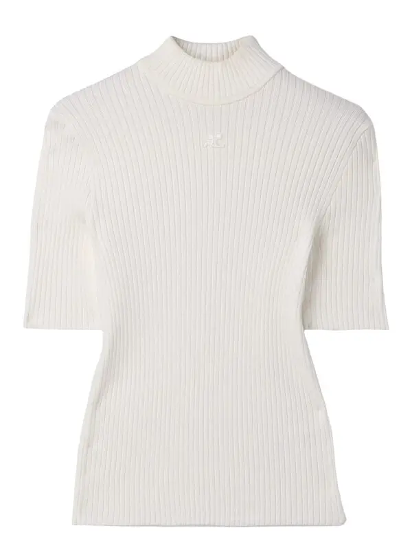 COURREGES Appliquéd Ribbed-knit Top - White