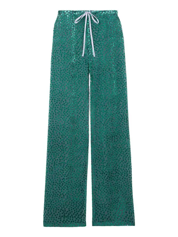 Dries Van Noten Polka-dot Devoré-velvet Pants - Green