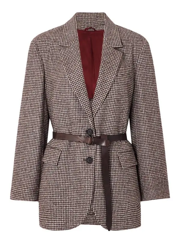 Brunello Cucinelli Houndstooth Wool-blend Jacket - Brown