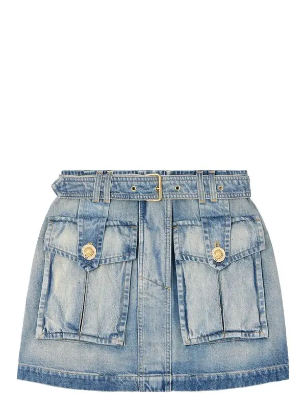 Balmain Belted Denim Mini Skirt - Blue