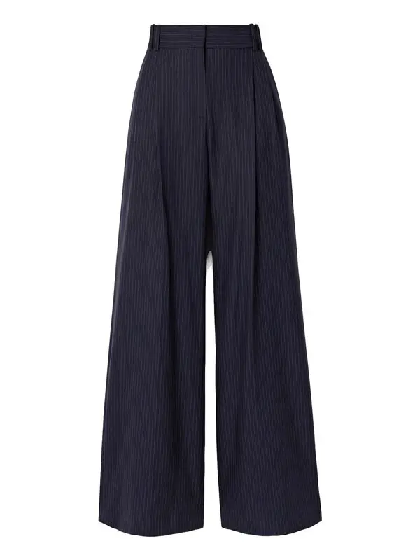 Another Tomorrow Pinstriped Wool-blend Wide-leg Pants - Blue