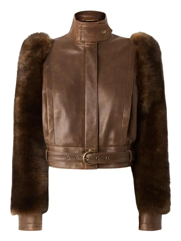 Chloé Cropped Shearling-trimmed Leather Jacket - Brown
