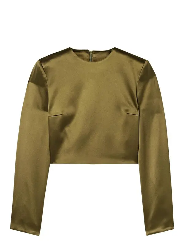 Adam Lippes Keira Cropped Silk-charmeuse Top - Green