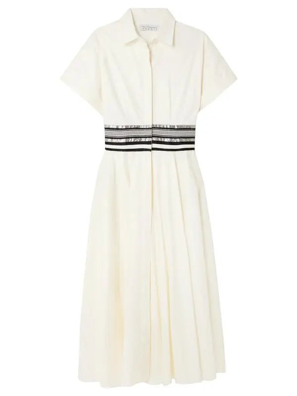 ABADIA Shams Grosgrain-trimmed Cotton Midi Shirt Dress - Neutrals