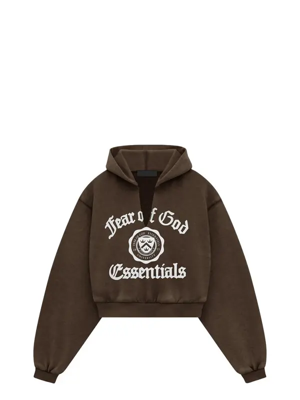 Fear Of God Heavy Fleece Cropped V-neck Hoodie - Brown