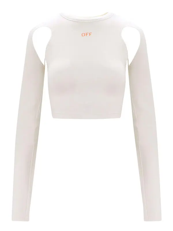 Off-White Long-sleeve Crop Top - White