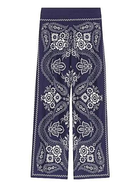 Maje Paisley-print Wide-leg Satin Trousers - Navy Bandana Print