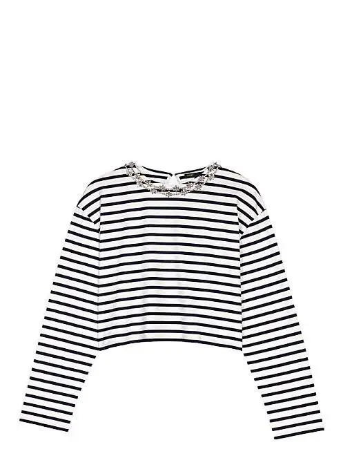 Maje Crystal-embellished Striped Cotton-jersey T-shirt - White/navy