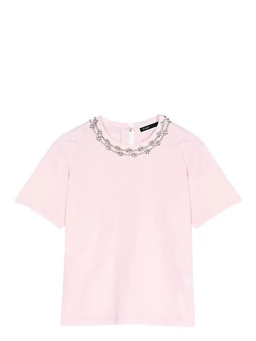 Maje Crystal-embellished Cotton-jersey T-shirt - Pink