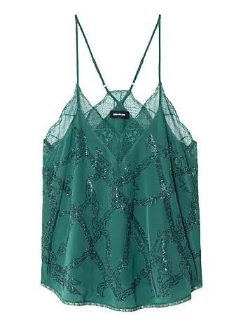 Zadig&Voltaire Rhinestone-embellished Silk Cami Top - Emerald
