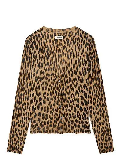 Zadig&Voltaire Manala Leopard-print Cashmere Cardigan - Daim