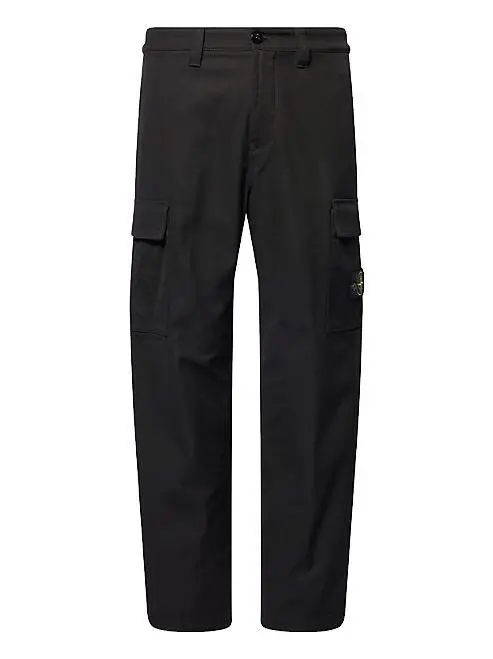 Stone Island Logo-patch Straight-leg Cotton Trousers - Black
