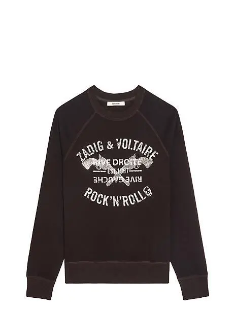 Zadig&Voltaire Rhinestone-embellished Cotton-blend Sweatshirt - Dark Chocolate
