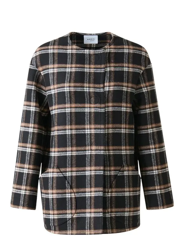 Akris Plaid Wool Coat - Black-camel-cream