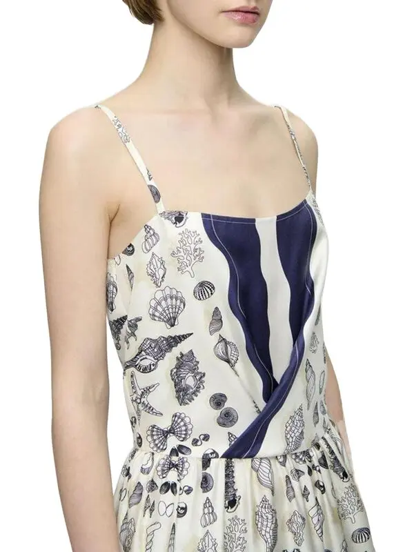 CALLAS MILANO Samantha Seashell-print Silk Midi Dress - Bluwht