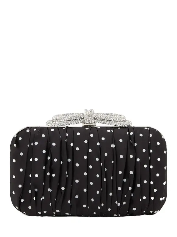 Mach & Mach Double Bow Polka Dot Satin Clutch Bag - Black