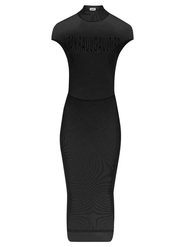 Jean Paul Gaultier Flocked Logo Mesh Maxi Dress - 00-black