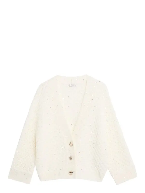 Peserico Sequin Knit Virgin Wool Cardigan - Natural White