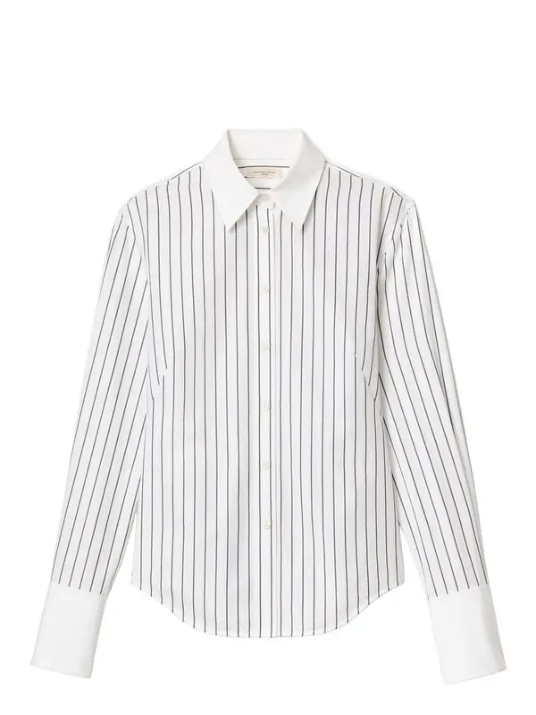 Lafayette 148 New York Striped Cotton Poplin Fitted Shirt - Bluebell Multi