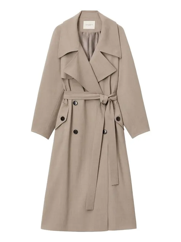 Lafayette 148 New York Stretch Wool Oversized Trench Coat - Hickory Melange