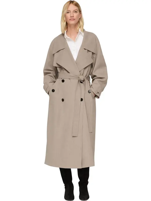 Lafayette 148 New York Stretch Wool Oversized Trench Coat - Hickory Melange