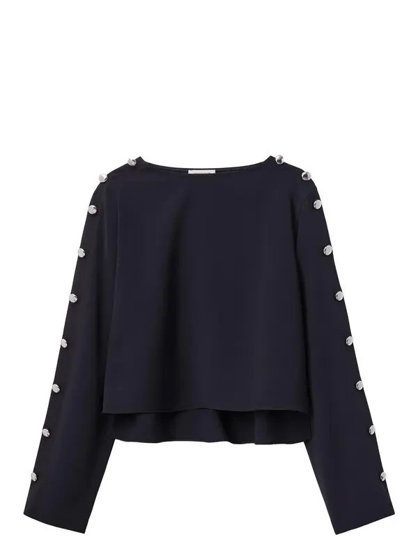 Lafayette 148 New York Crepe Bateau Neck Blouse - Blue Ink