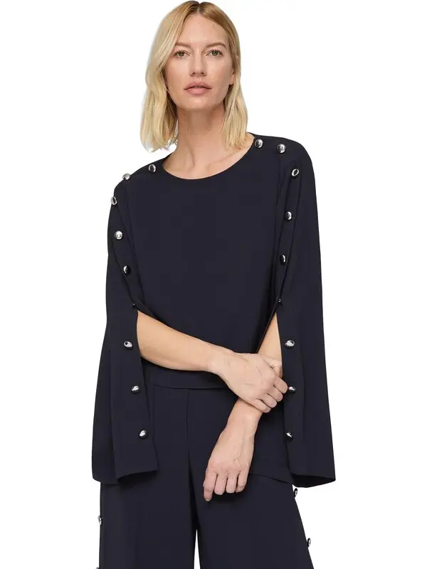 Lafayette 148 New York Crepe Bateau Neck Blouse - Blue Ink