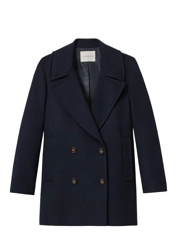 Lafayette 148 New York Double-breasted Camel Hair Pea Coat - Blue Ink