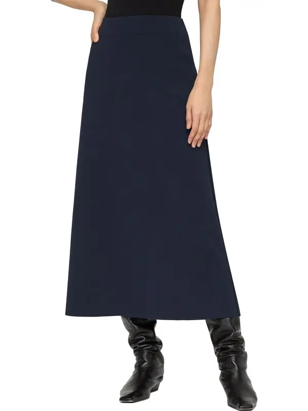 Lafayette 148 New York Crepe Ribbed Knit A-line Midi Skirt - Blue Ink