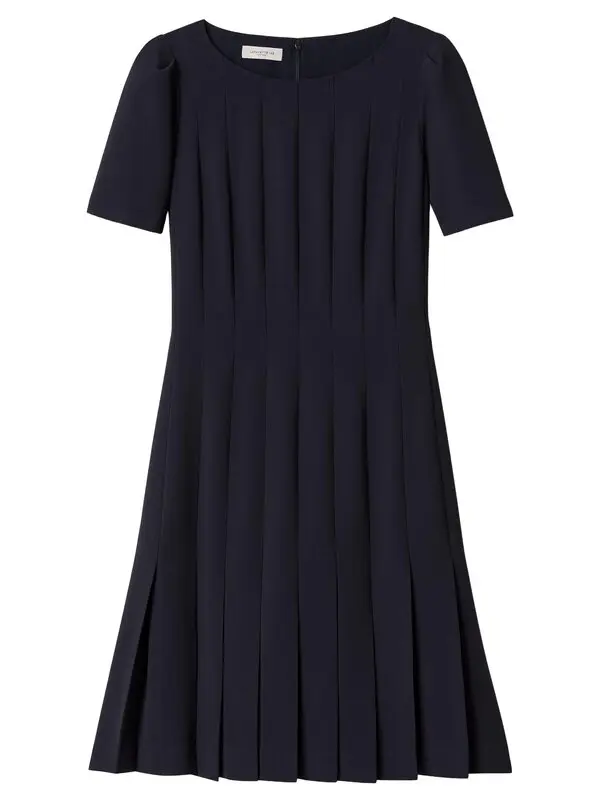 Lafayette 148 New York Crepe Pleated Short Sleeve Dress - Blue Ink