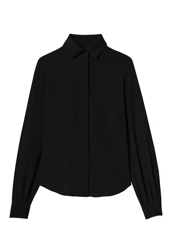 Lafayette 148 New York Organic Silk Stretch Georgette Pleated Blouse - Black