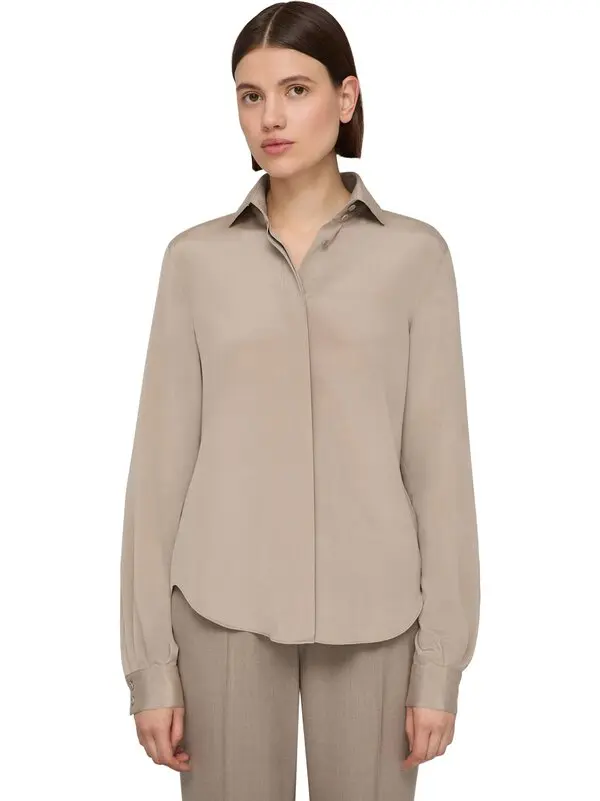Lafayette 148 New York Organic Silk Stretch Georgette Pleated Blouse - Hickory