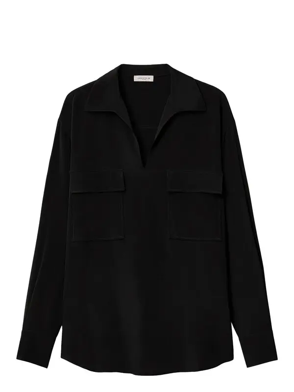 Lafayette 148 New York Collared Popover Blouse - Black