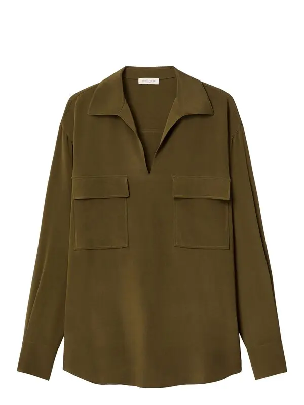 Lafayette 148 New York Collared Popover Blouse - Forage Green