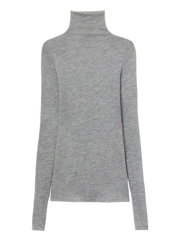 Lafayette 148 New York Cashmere Jersey Turtleneck Top - Nickel Melange