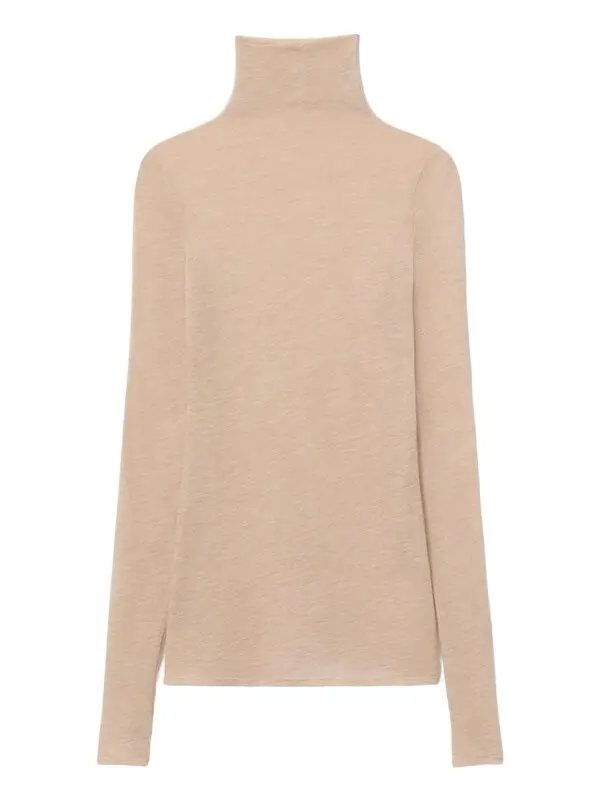 Lafayette 148 New York Cashmere Jersey Turtleneck Top - Sandstone Melange